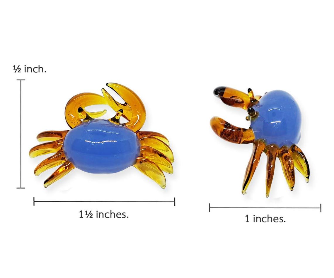 1.5"l Blue Brown Crab Figurine Miniature Blown Glass Crabs Crustacean ...