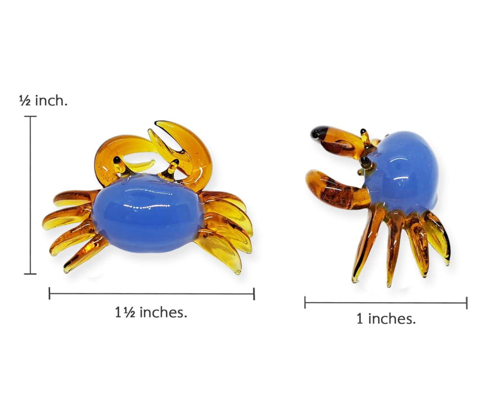 1.5"l Blue Brown Crab Figurine Miniature Blown Glass Crabs Crustacean ...
