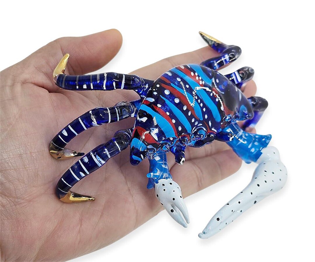 Small 5.75"l Blue Crab Figurine Miniature Blown Glass Crabs Crustacean ...