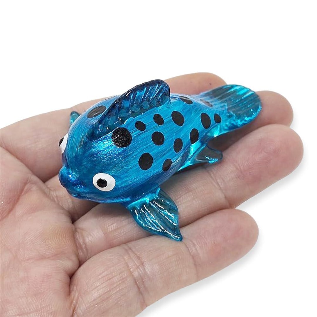2.5" L Light Blue Puffer Sea Fish Figurine Blowfish Miniature Hand ...