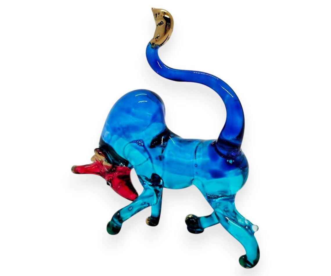 Tiny 2" L Blue Bull Figurines Cow Miniature Blown Glass Bulls Figures ...