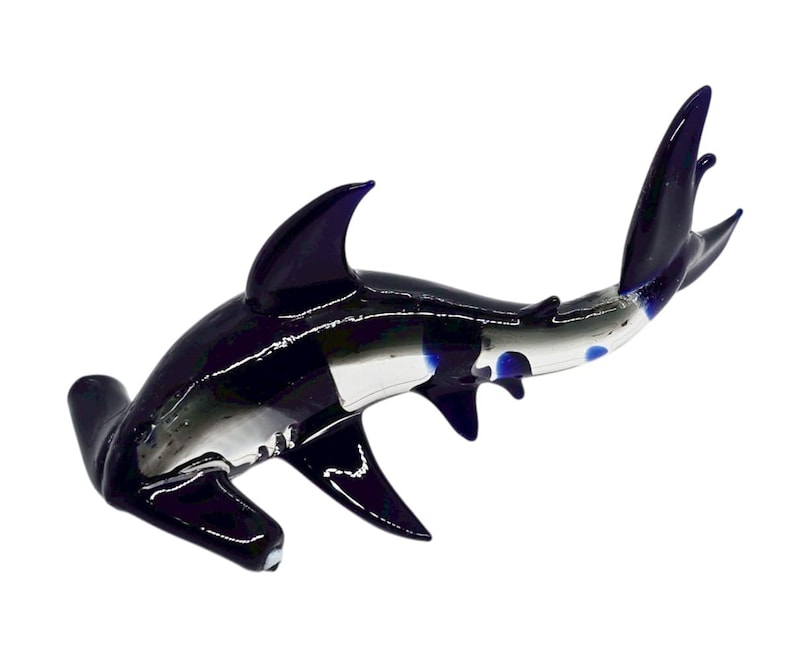 3" Long Black Clear Hammerhead Shark Figurine Miniature Hand Blown ...