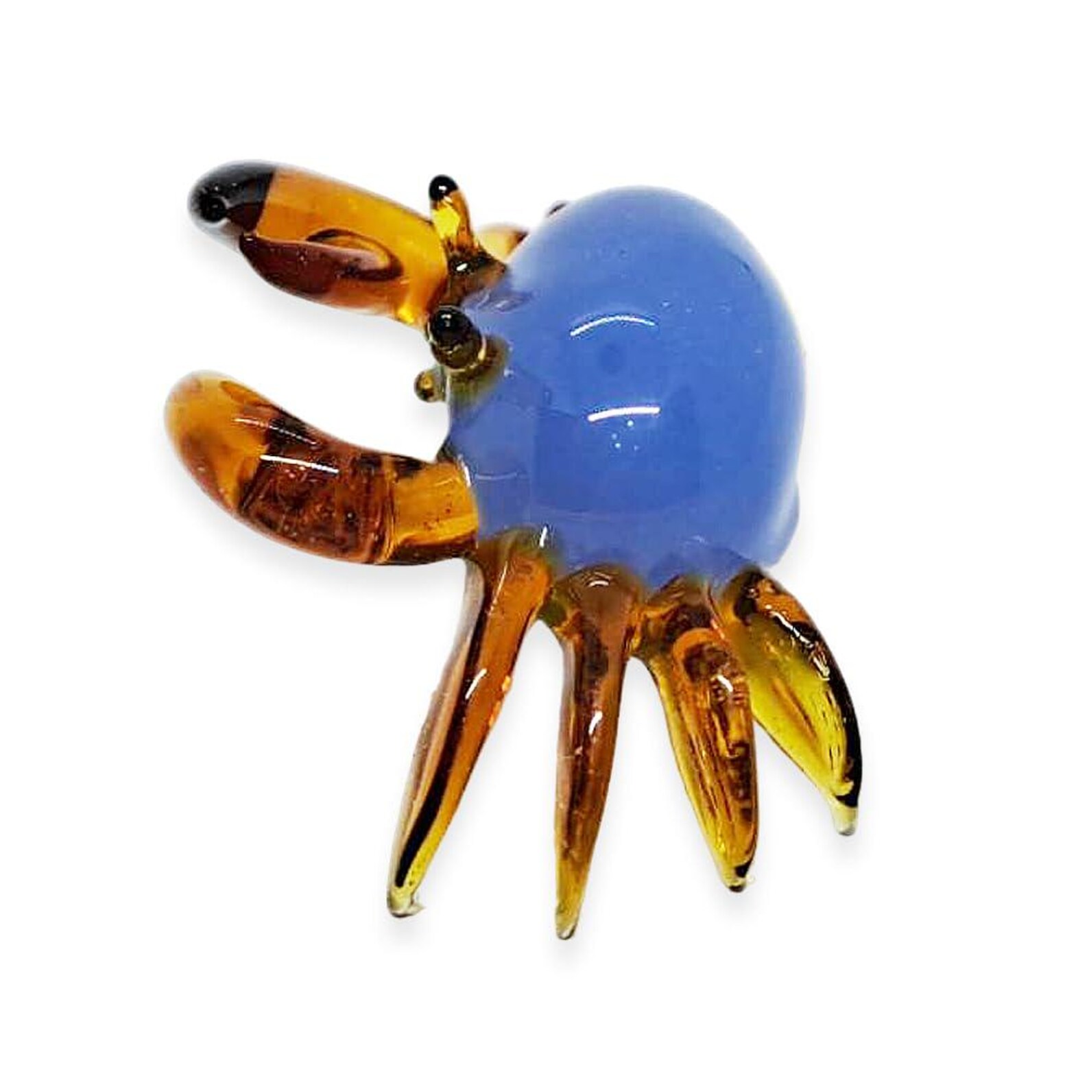 1.5"l Blue Brown Crab Figurine Miniature Blown Glass Crabs Crustacean ...