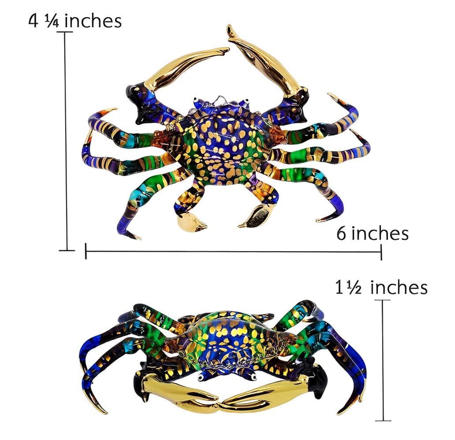 6"l Blue Green Crab Figurine Miniature Hand Blown Glass Crabs ...