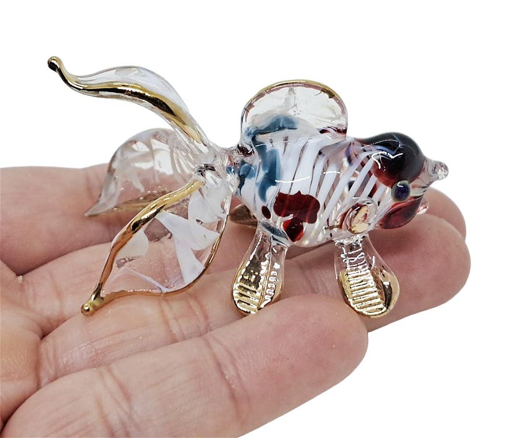 2"l White Red Oranda Goldfish Figurine Miniature Hand Blown Glass Gold ...