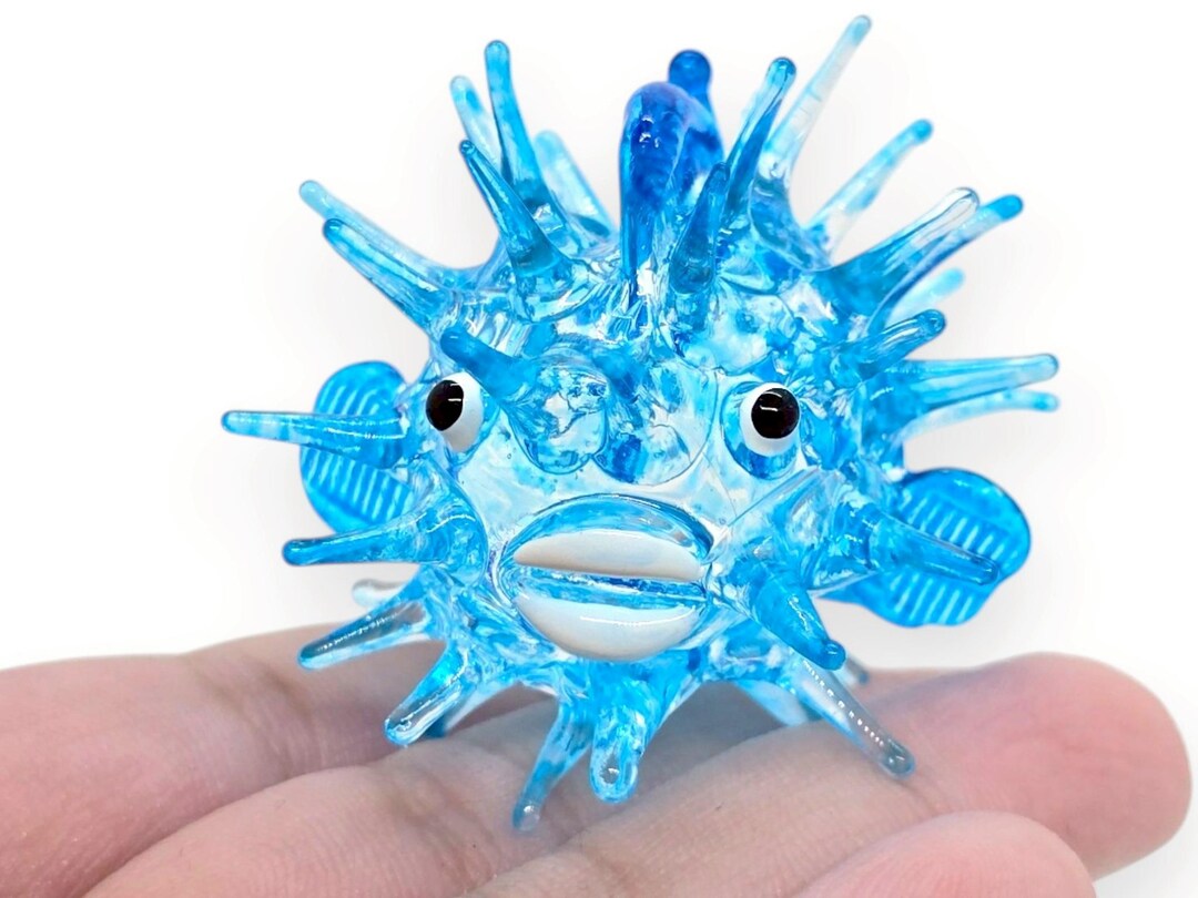 2"dia Light Blue Puffer Sea Fish Figurine Blowfish Miniature Hand Blown ...