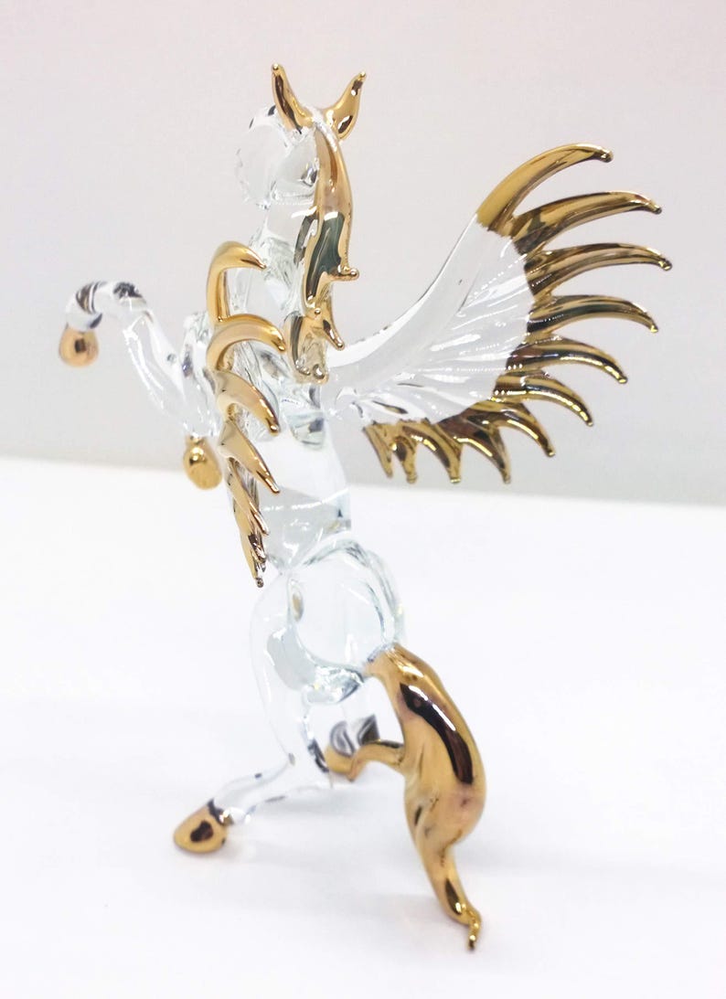 Tiny 5"h Clear Rearing Pegasus Mythical Horse Figurine Miniature Blown ...