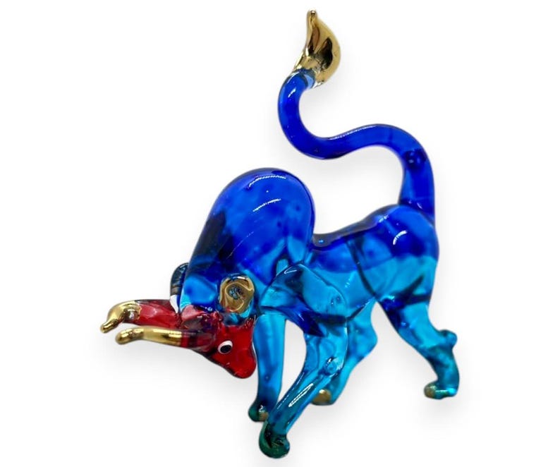 Tiny 2" L Blue Bull Figurines Cow Miniature Blown Glass Bulls Figures ...