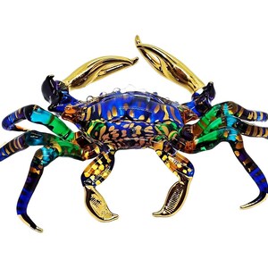6"l Blue Green Crab Figurine Miniature Hand Blown Glass Crabs ...