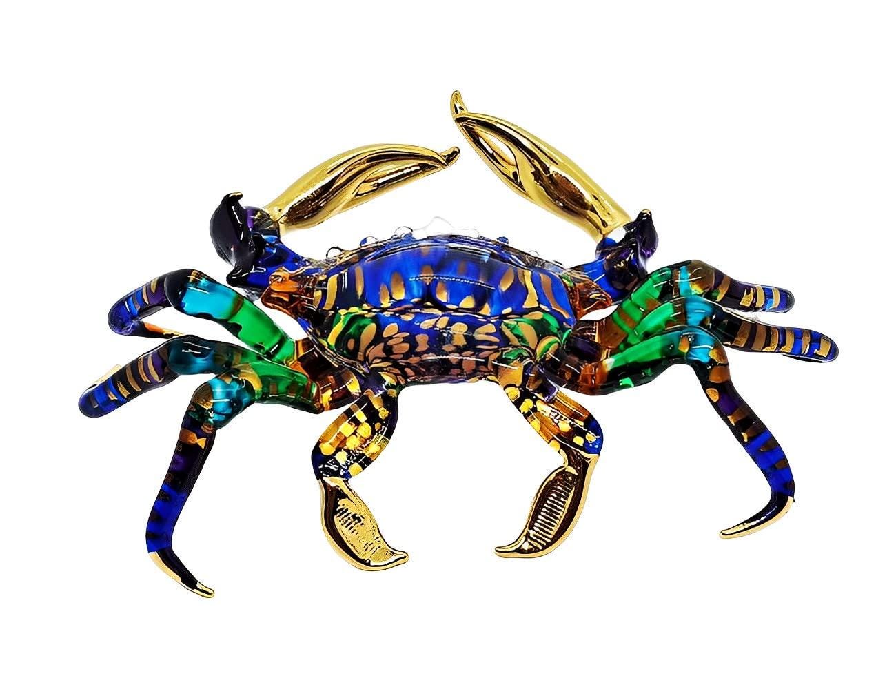 6"l Blue Green Crab Figurine Miniature Hand Blown Glass Crabs ...