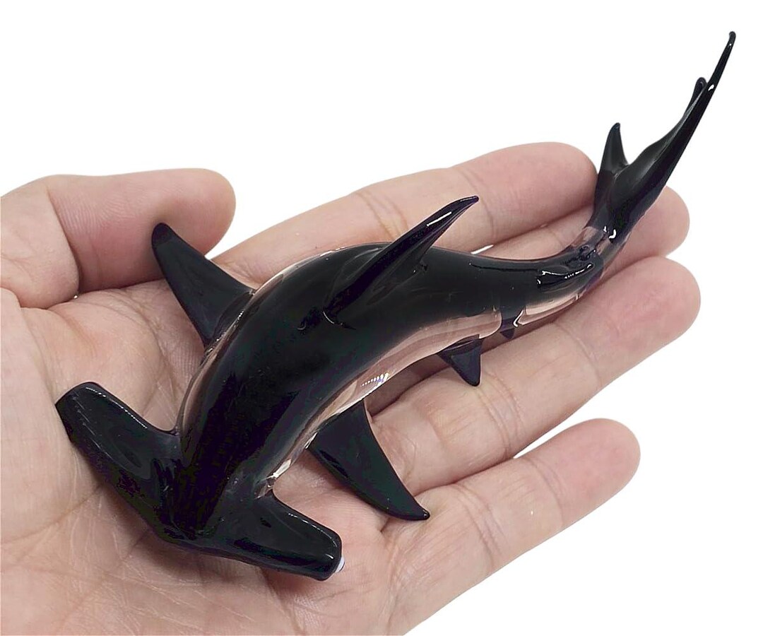 5" Black Clear Hammerhead Shark Figurine Miniature Blown Glass Sharks ...