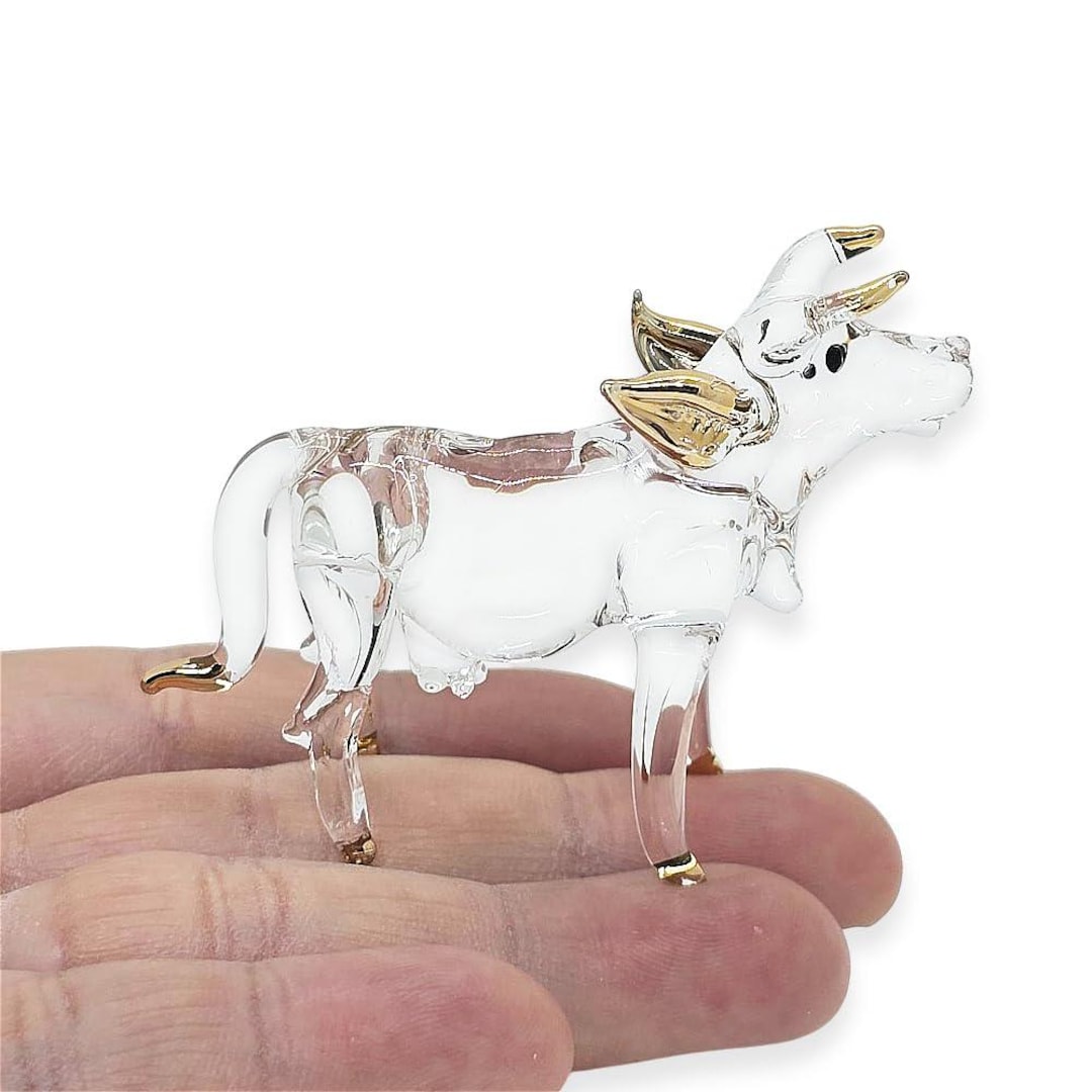 Tiny 2"l Clear Cow Figurines Miniature Blown Glass Bulls Figures ...