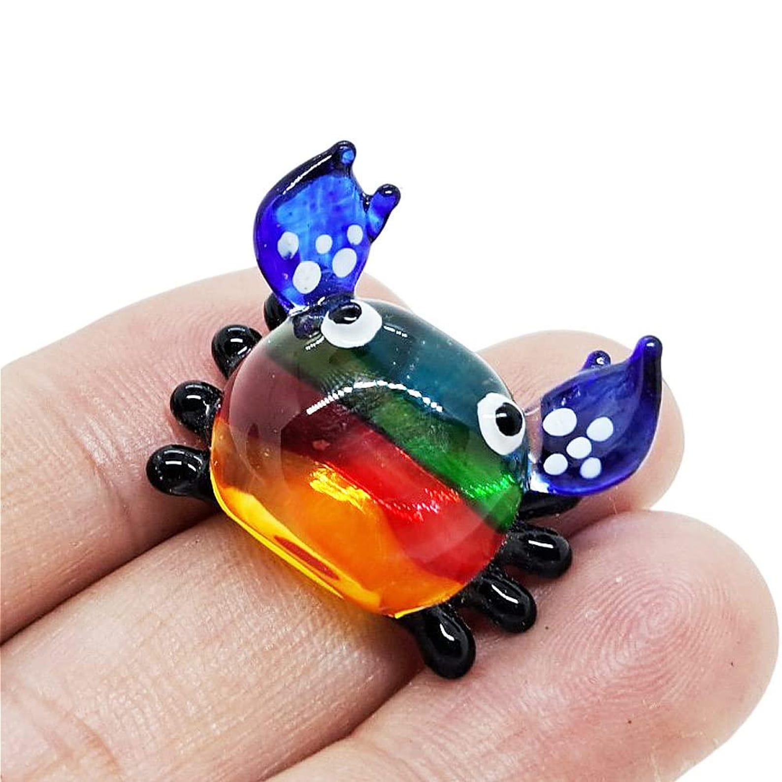1"l Blue Rainbow Crab Figurine Miniature Blown Glass Crabs Crustacean ...
