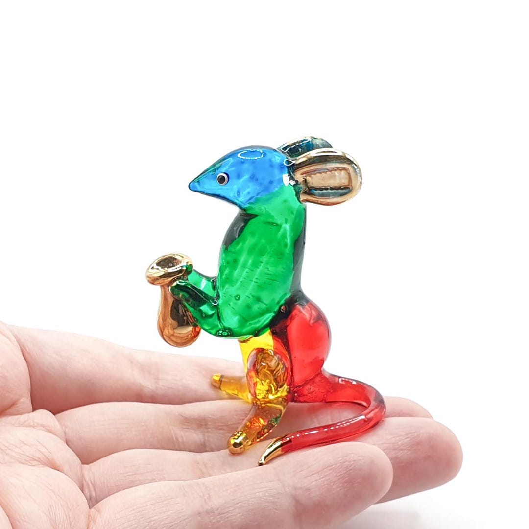 Tiny 2" H Multicolor Mouse Hold Bag Figurine Miniature Blown Glass Mice ...