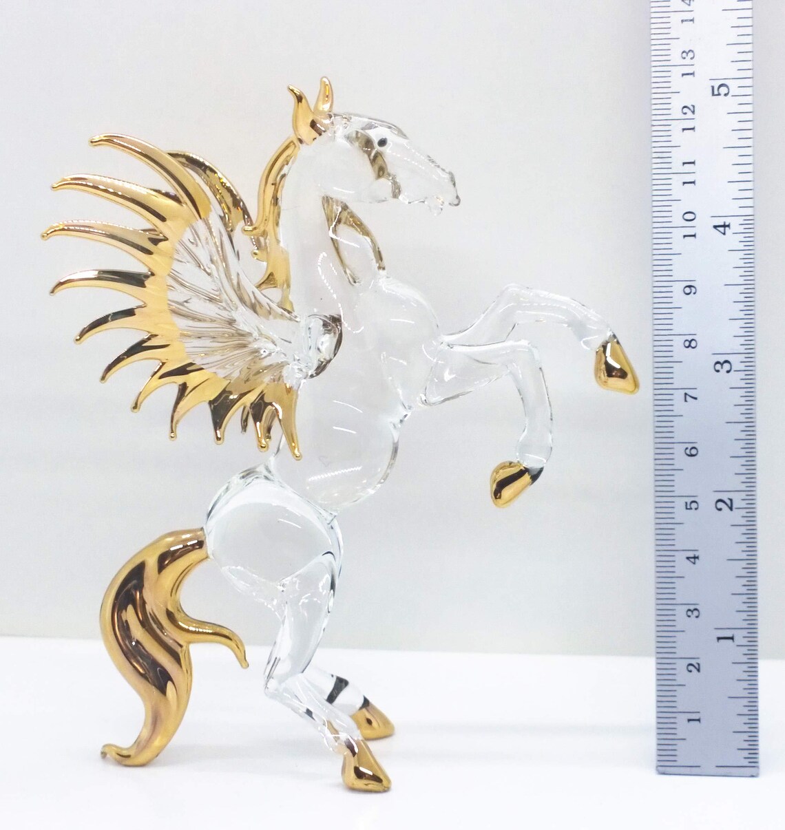 Tiny 5"h Clear Rearing Pegasus Mythical Horse Figurine Miniature Blown ...