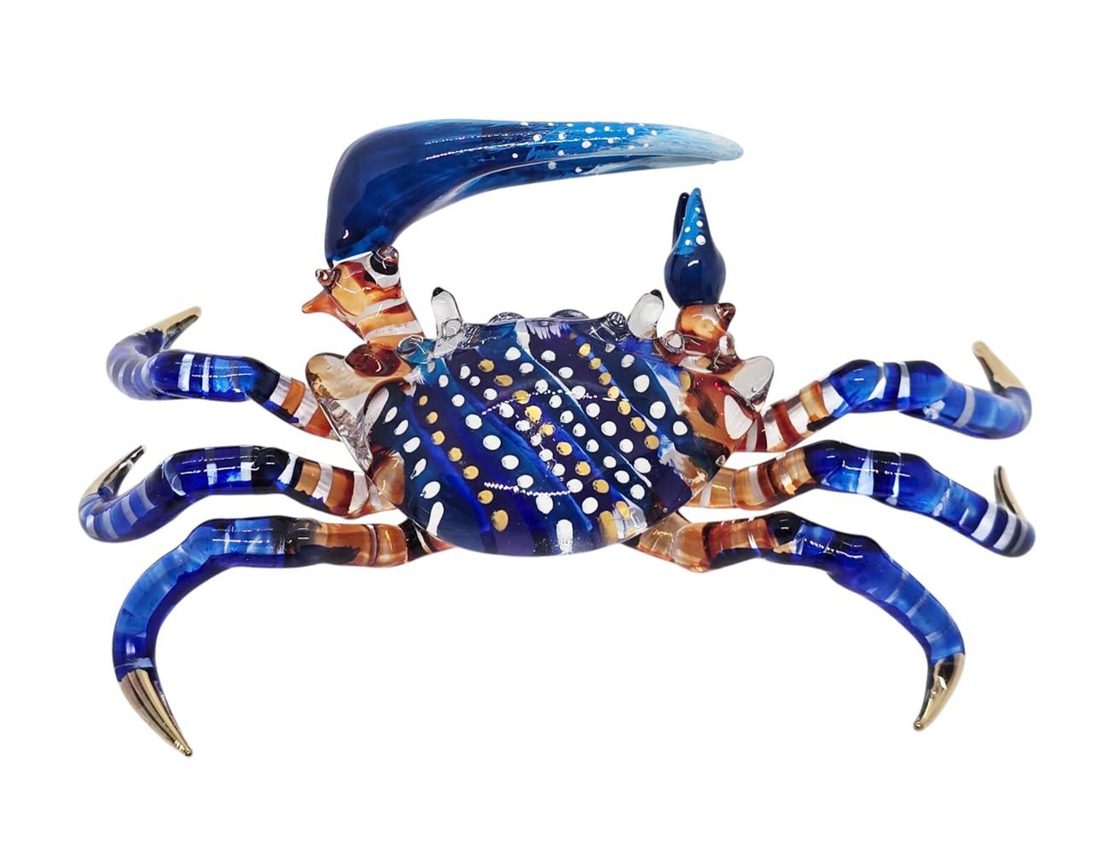 Small 5.75" L Blue Crab Figurine Miniature Blown Glass Crabs Crustacean ...