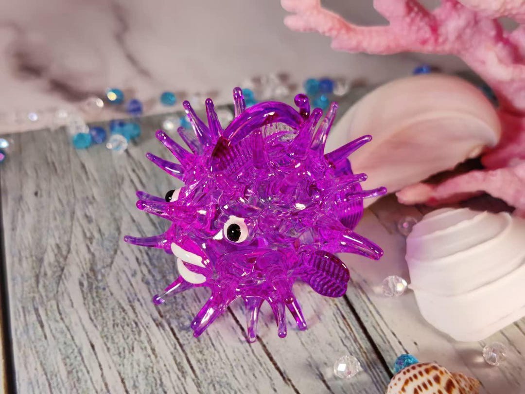 2" Dia Purple Puffer Sea Fish Figurine Blowfish Miniature Hand Blown ...