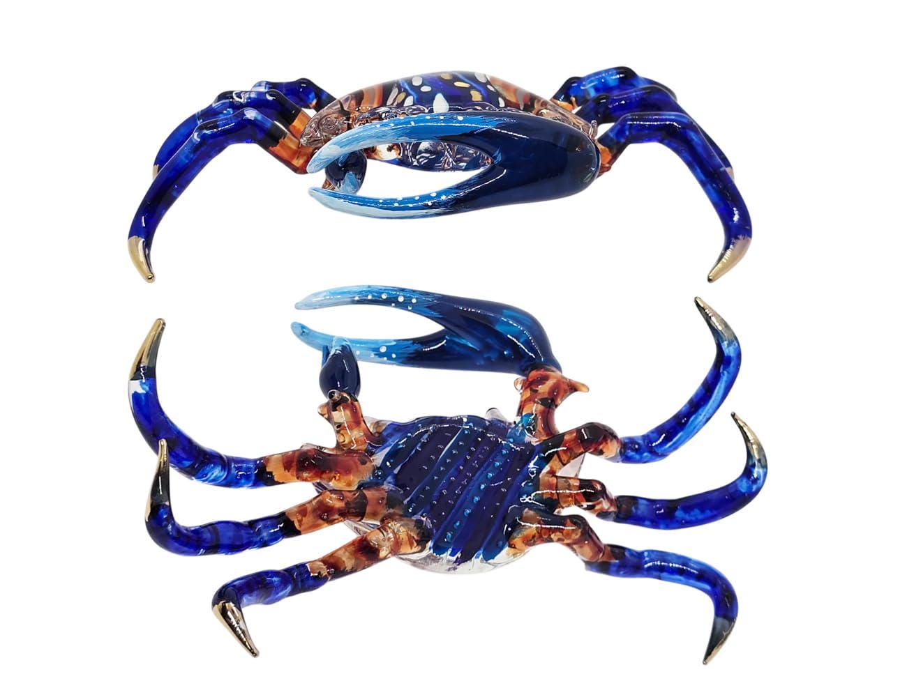 Small 5.75" L Blue Crab Figurine Miniature Blown Glass Crabs Crustacean ...