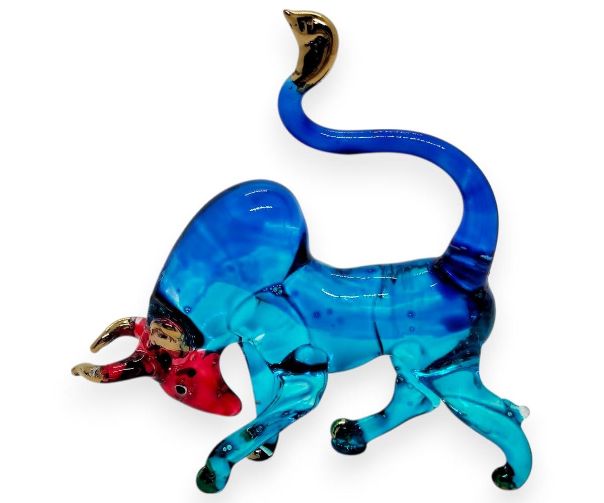 Tiny 2" L Blue Bull Figurines Cow Miniature Blown Glass Bulls Figures ...