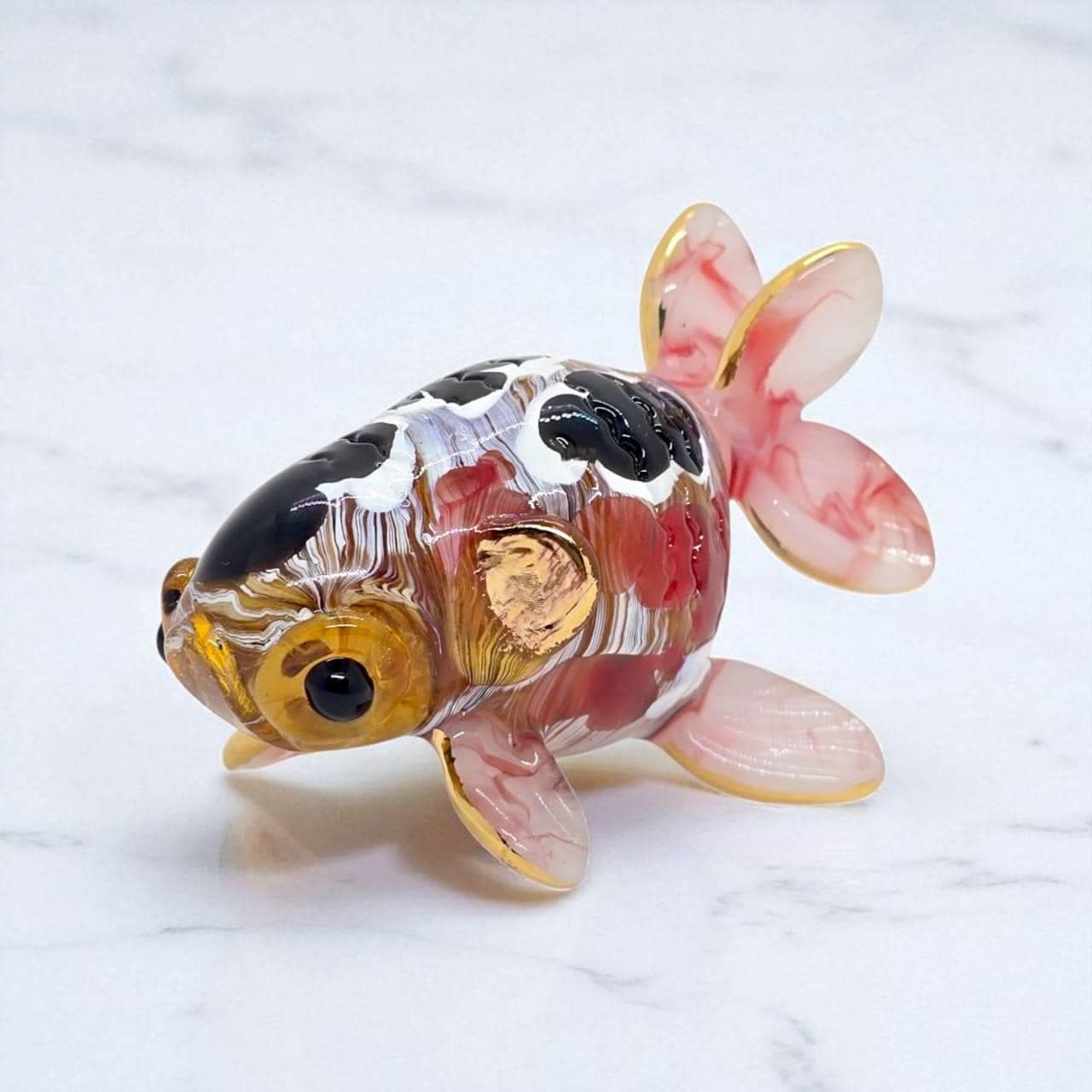 3"l Black Red White Ranchu Lionhead Goldfish Figurine Miniature Hand ...