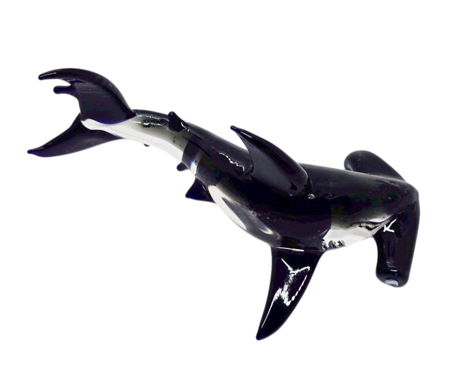 3" Long Black Clear Hammerhead Shark Figurine Miniature Hand Blown ...