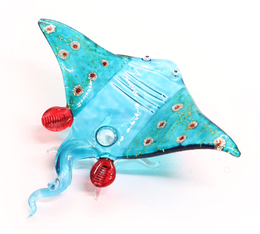 3.75" L Blue Stingray Figurine Miniature Blown Glass Marine Sealife ...