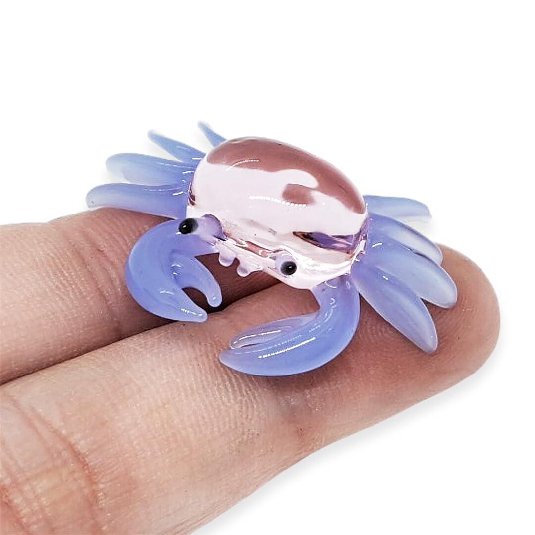 1.5" L Blue Pink Crab Figurine Miniature Blown Glass Crabs Crustacean ...