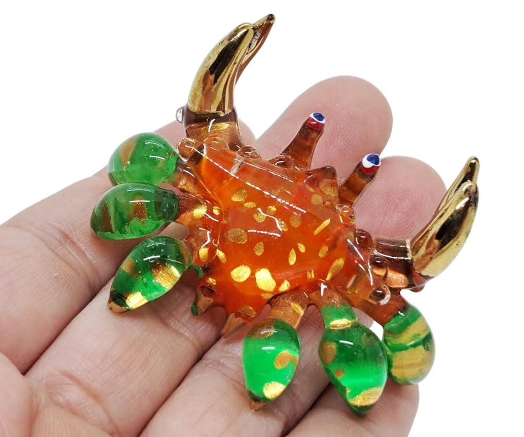 2"l Orange Green Crab Figurine Miniature Blown Glass Crabs Crustacean ...