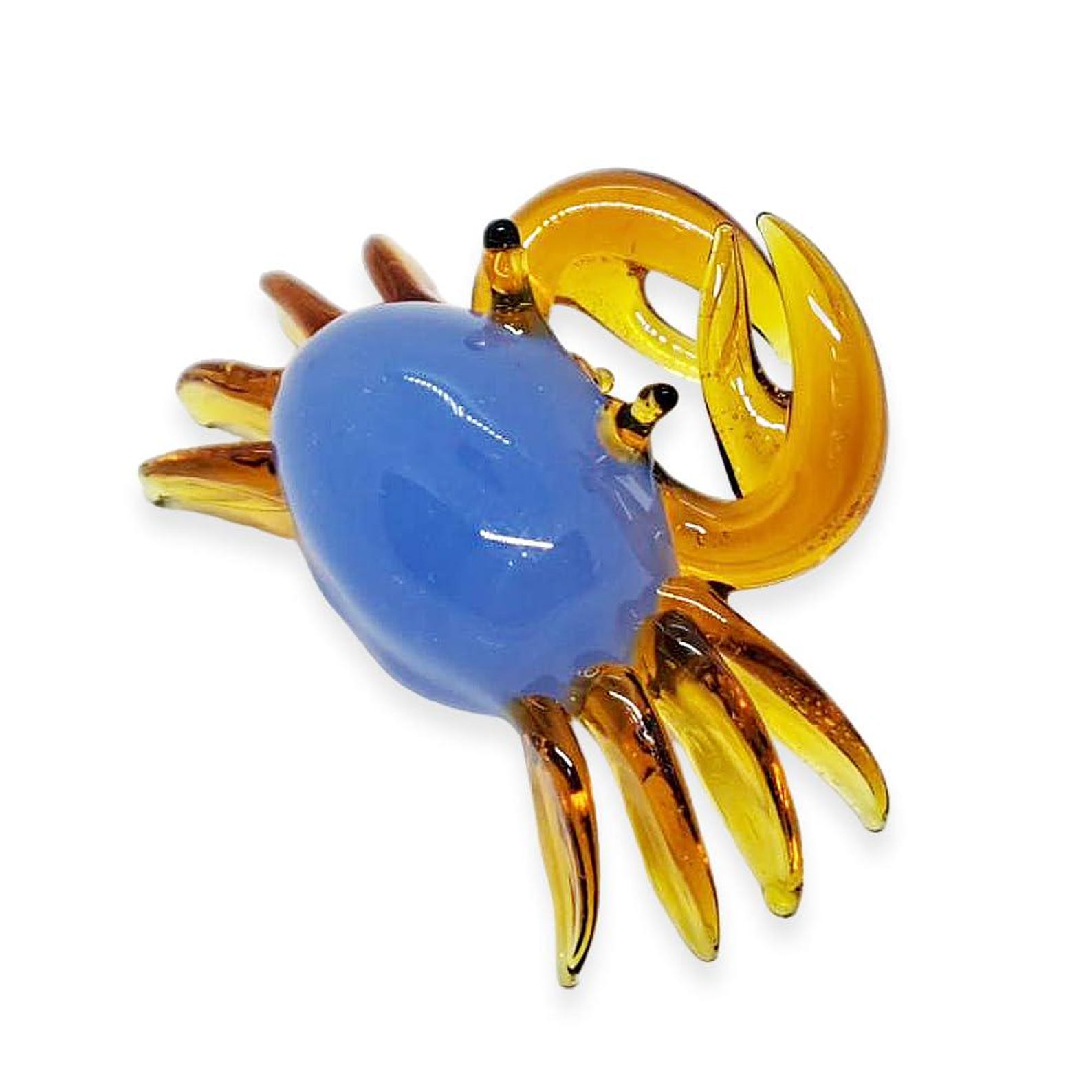 1.5"l Blue Brown Crab Figurine Miniature Blown Glass Crabs Crustacean ...