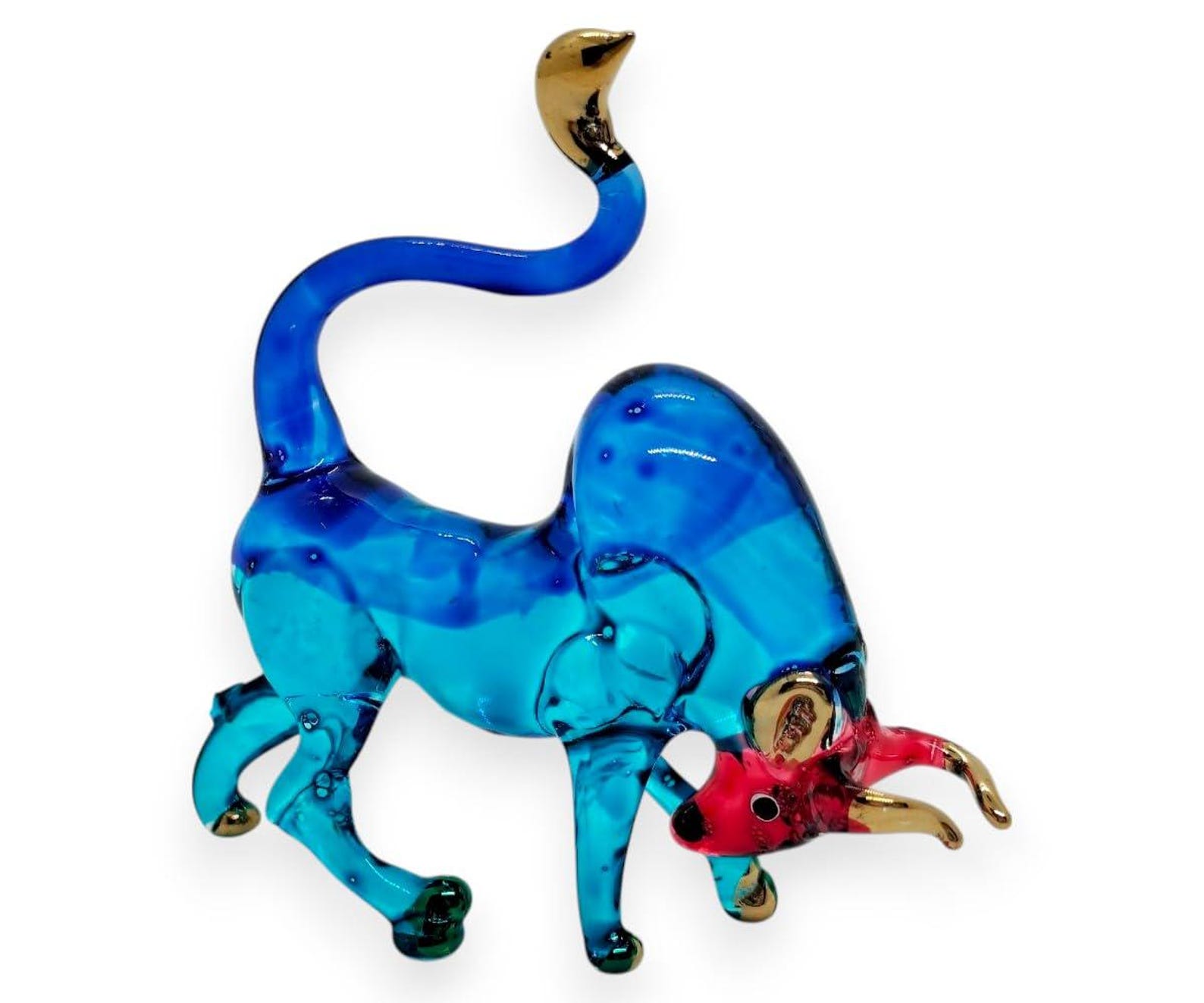 Tiny 2" L Blue Bull Figurines Cow Miniature Blown Glass Bulls Figures ...