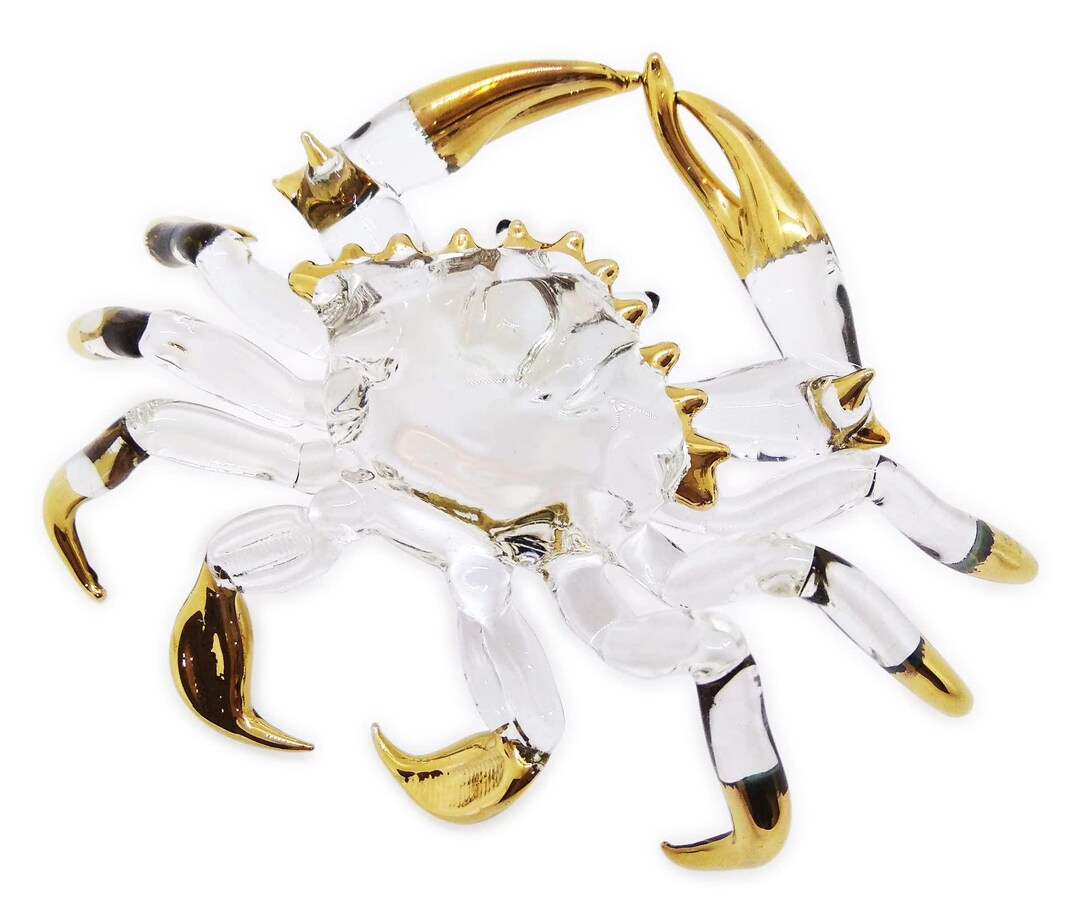 Small 6"l Clear Crab Figurine Miniature Hand Blown Glass Crabs ...