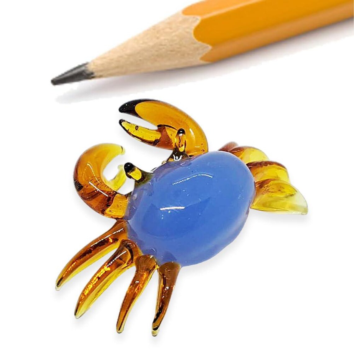 1.5"l Blue Brown Crab Figurine Miniature Blown Glass Crabs Crustacean ...