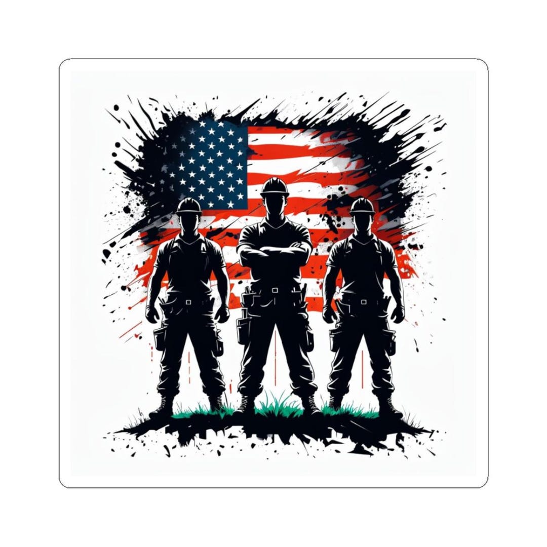 Patriotic Construction Worker Sticker, USA Flag Hard Hat Crew Decal ...