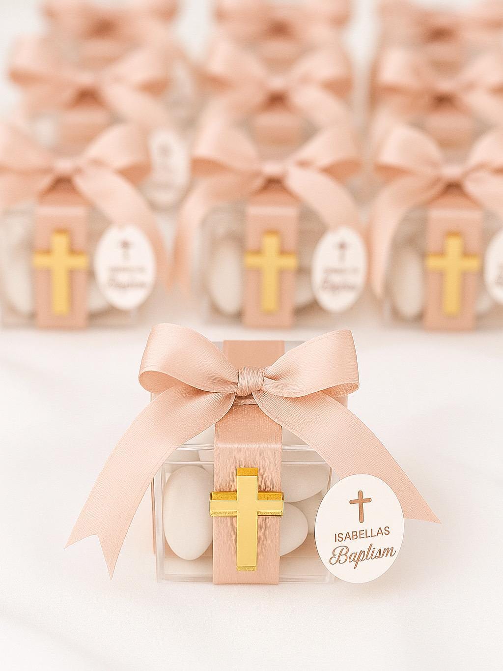 Personalized Baptism Favor Box: Gold Cross, Jordan Almonds, Satin ...
