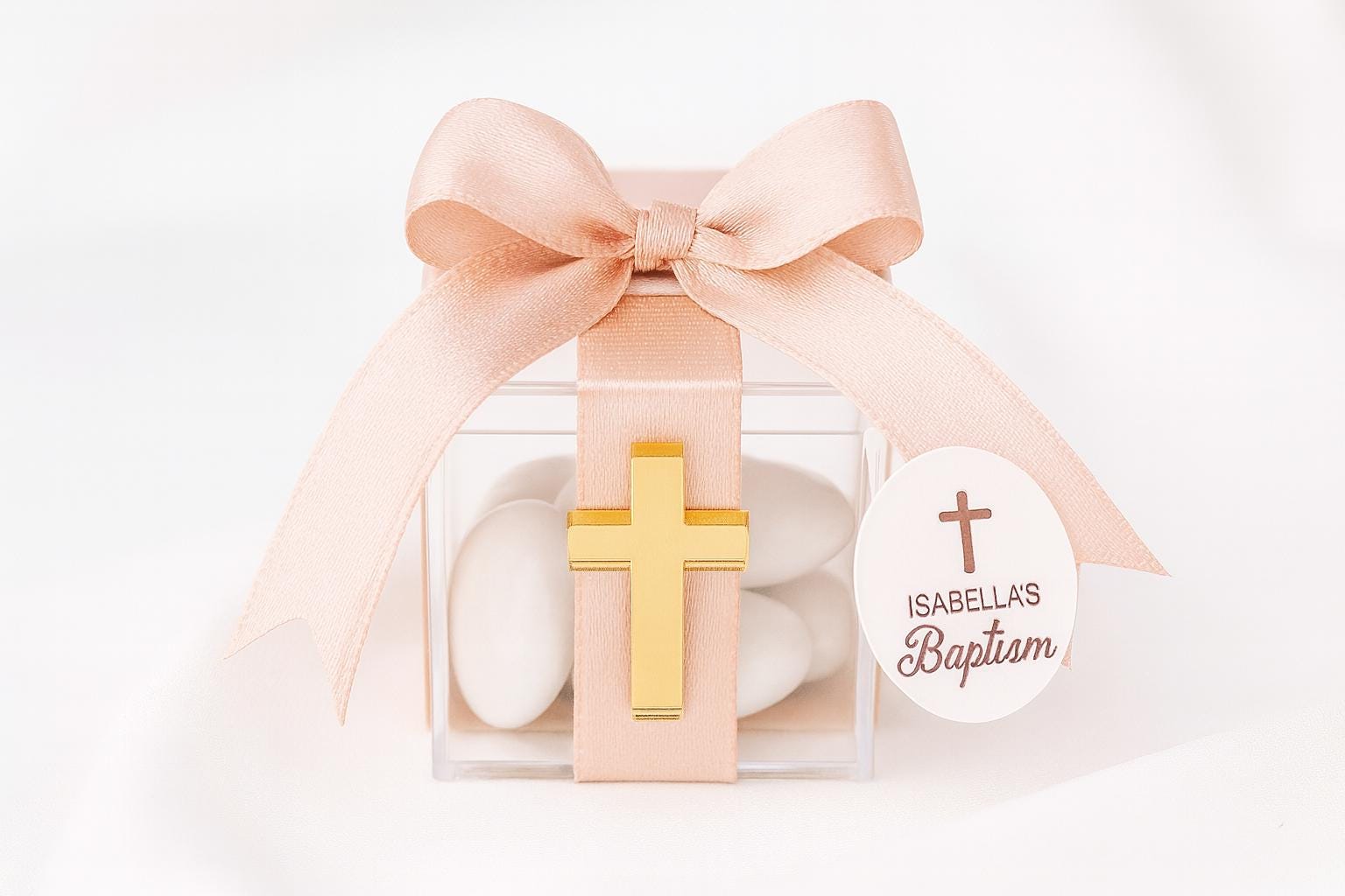 Personalized Baptism Favor Box: Gold Cross, Jordan Almonds, Satin ...