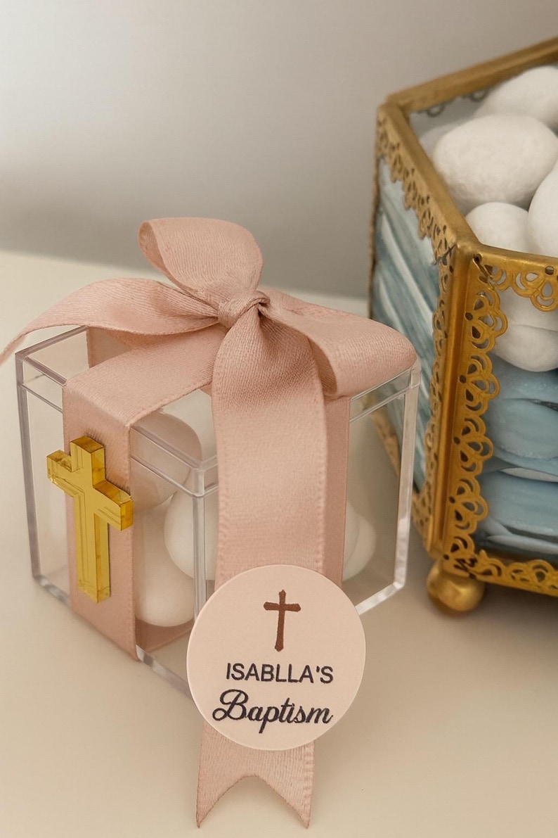 Personalized Baptism Favor Box: Gold Cross, Jordan Almonds, Satin ...
