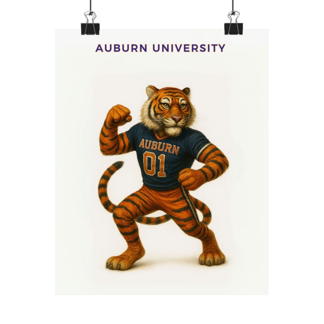 Auburn University Tiger Poster, College Wall Art, School Spirit Decor ...