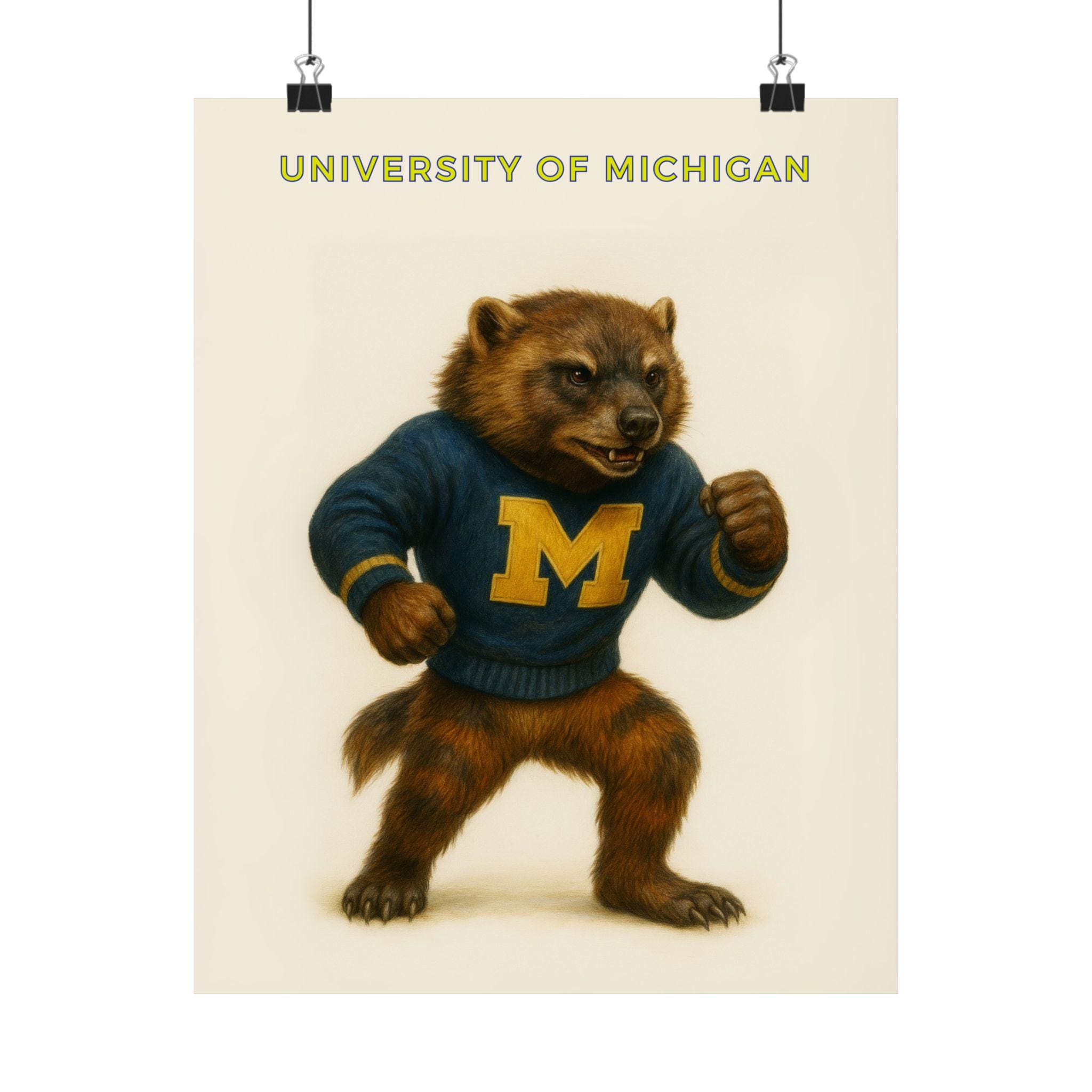 University of Michigan Mascot Poster, Matte Wall Art, College Dorm ...