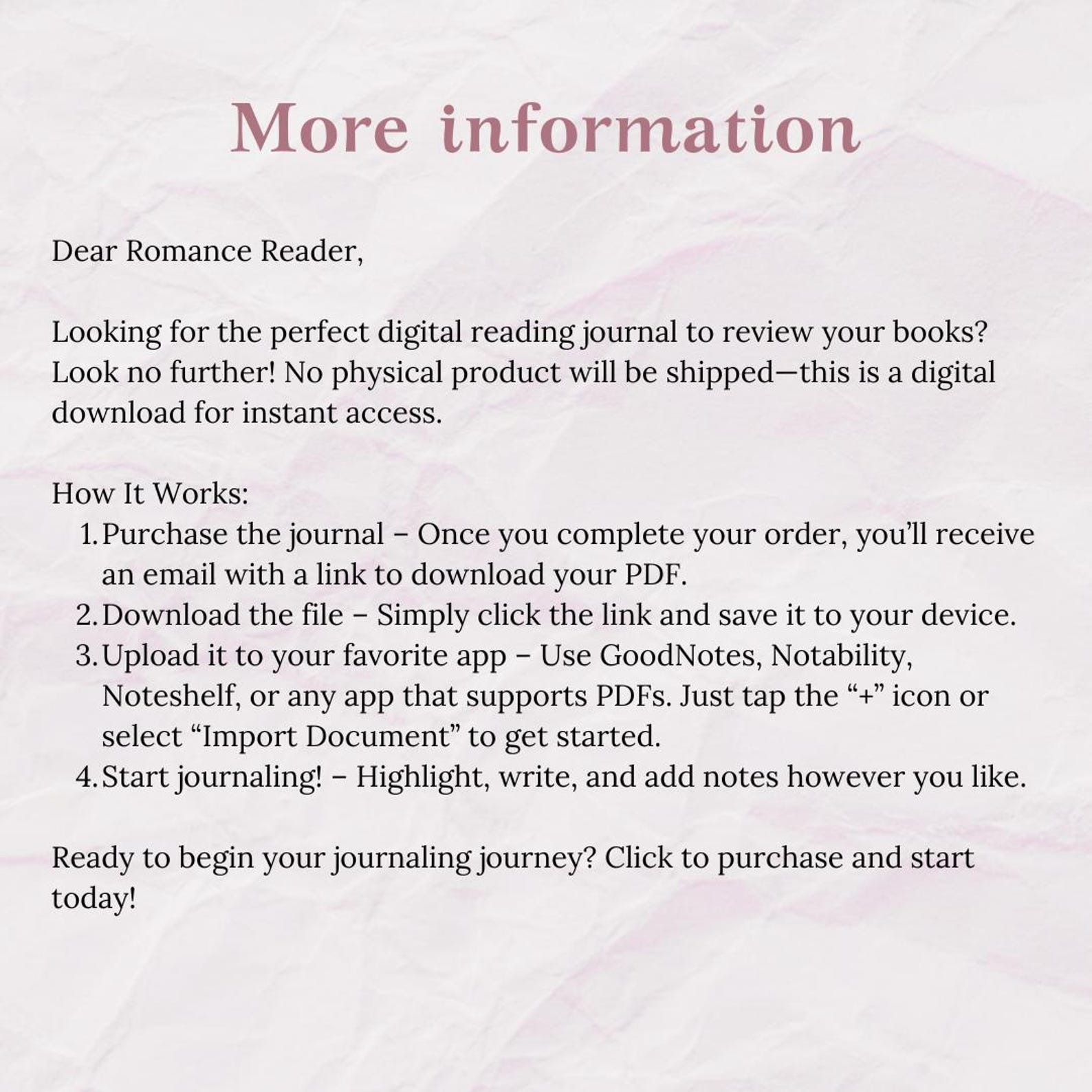 Soft Pink Digital Reading Journal | Romance Book Tracker for Goodnotes ...