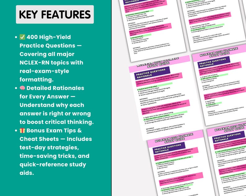 NCLEX-RN 2026 Study Guide: 400 Practice Questions & Exam Tips PDF Download - Etsy