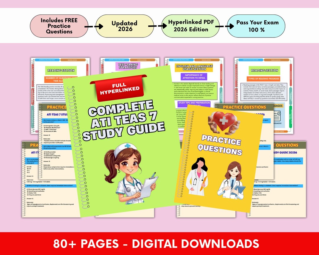 Hyperlinked ATI TEAS 7 Guide 2026, Nursing Exam Prep Question Answers ...