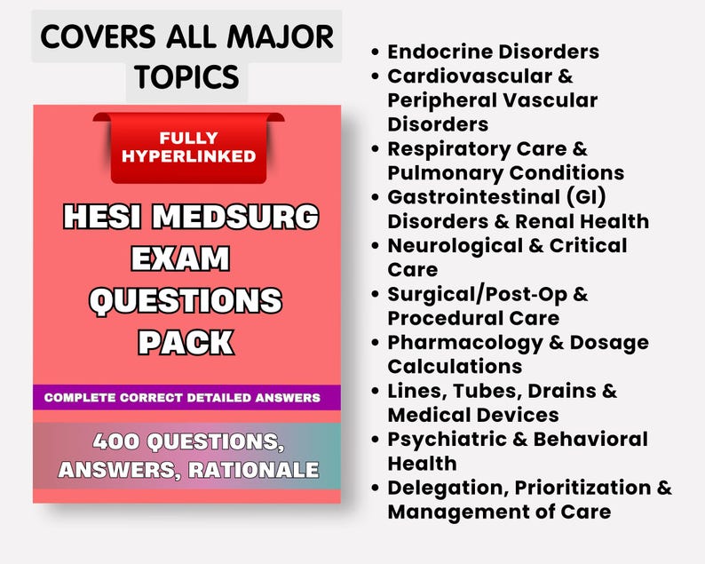 HESI Med-surg Exam Q&A | Nursing School Study Guide - Etsy UK