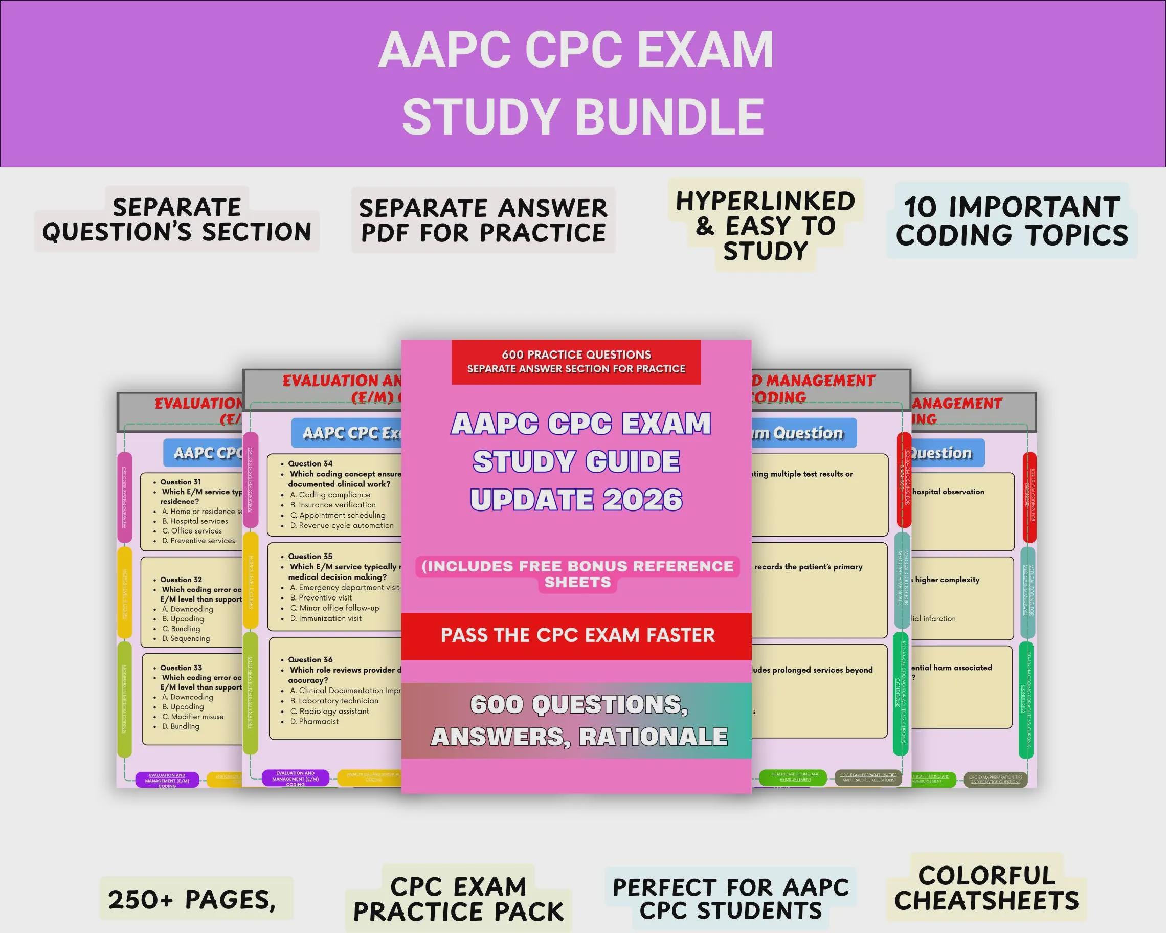 AAPC CPC Exam Study Guide 2026 | 600 Practice Questions (PDF) Queck ...