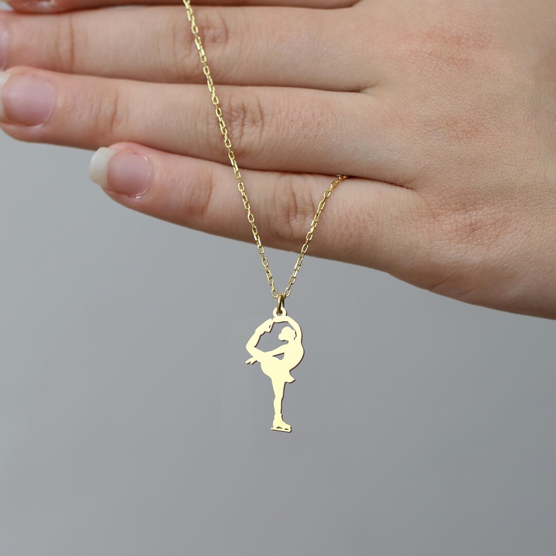 Gold Ice Skater Necklace - Sterling Silver Figure Skating Pendant - Etsy