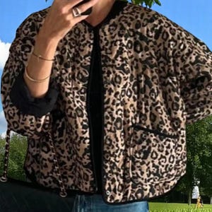 Leopard Print Quilted Cotton Jacket: Women's Open Front Bomber - Etsy
