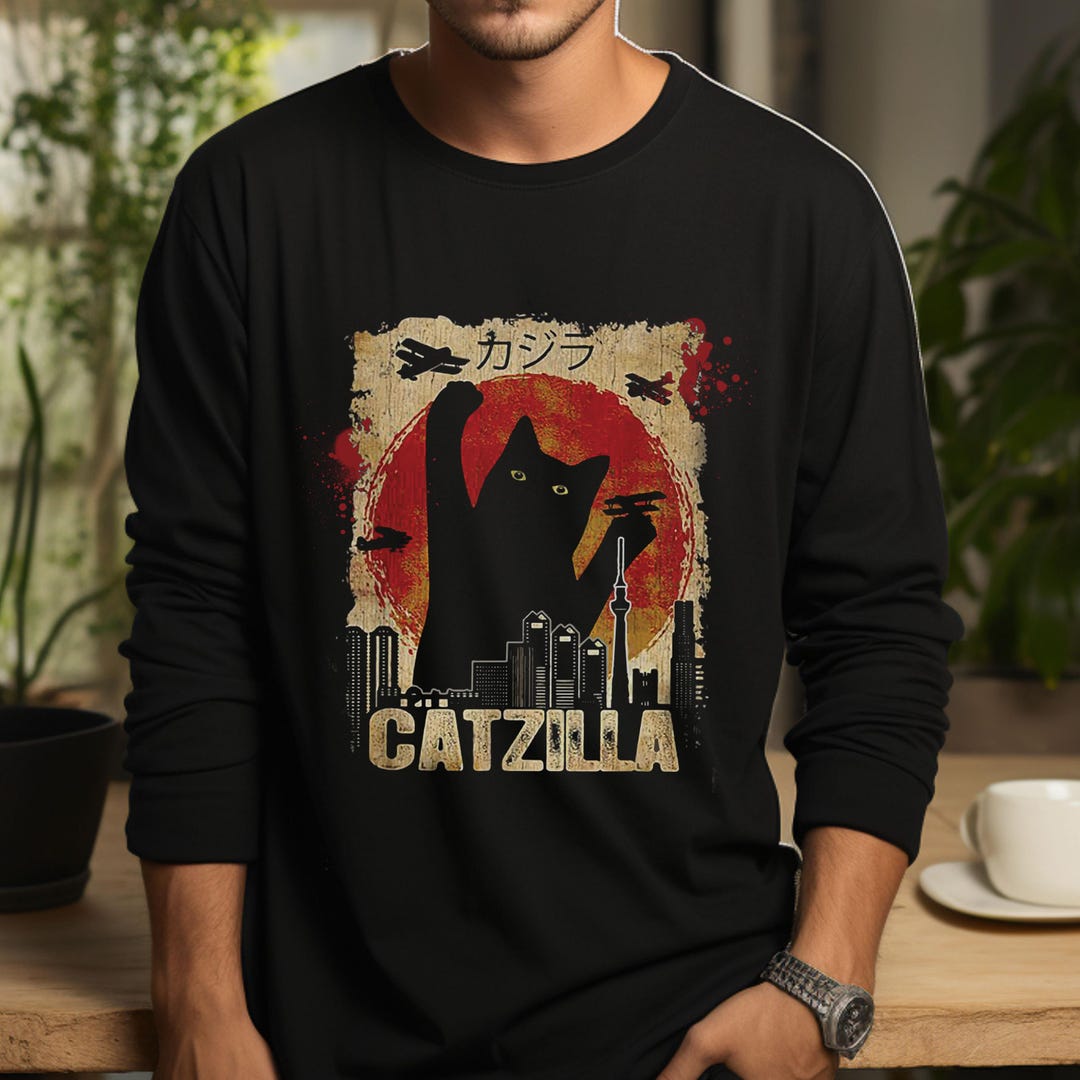 Catzilla Long Sleeve Tee: Funny Cat Lover Shirt, Bella+canvas 3501 - Etsy