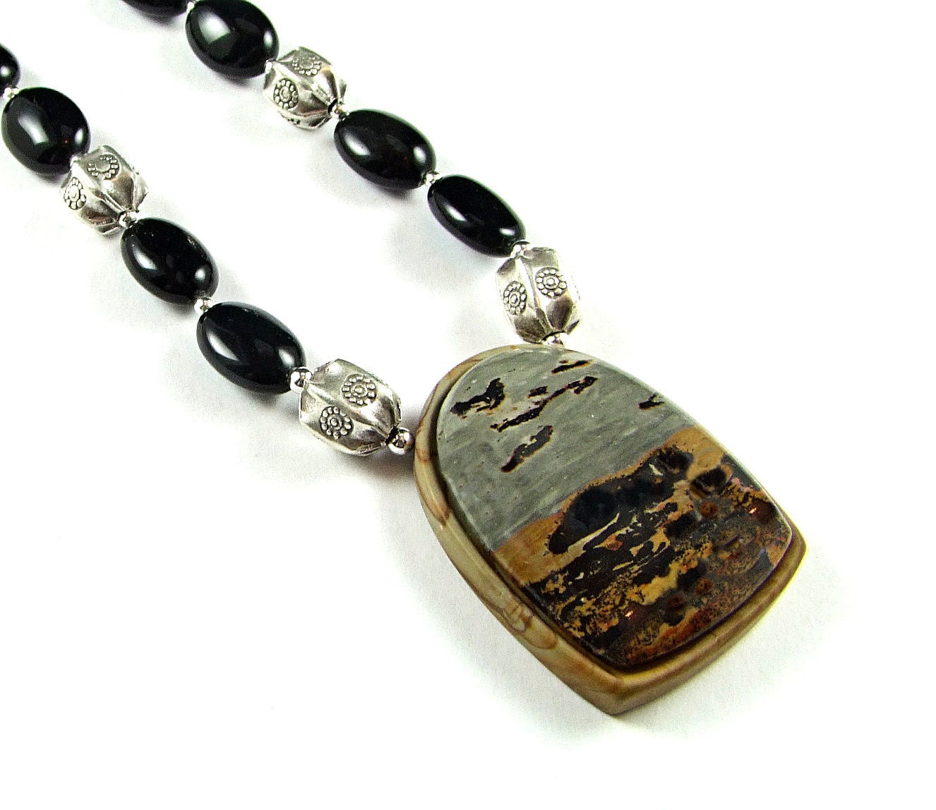 Chinese Painting Jasper Intarsia Necklace N518 - Etsy