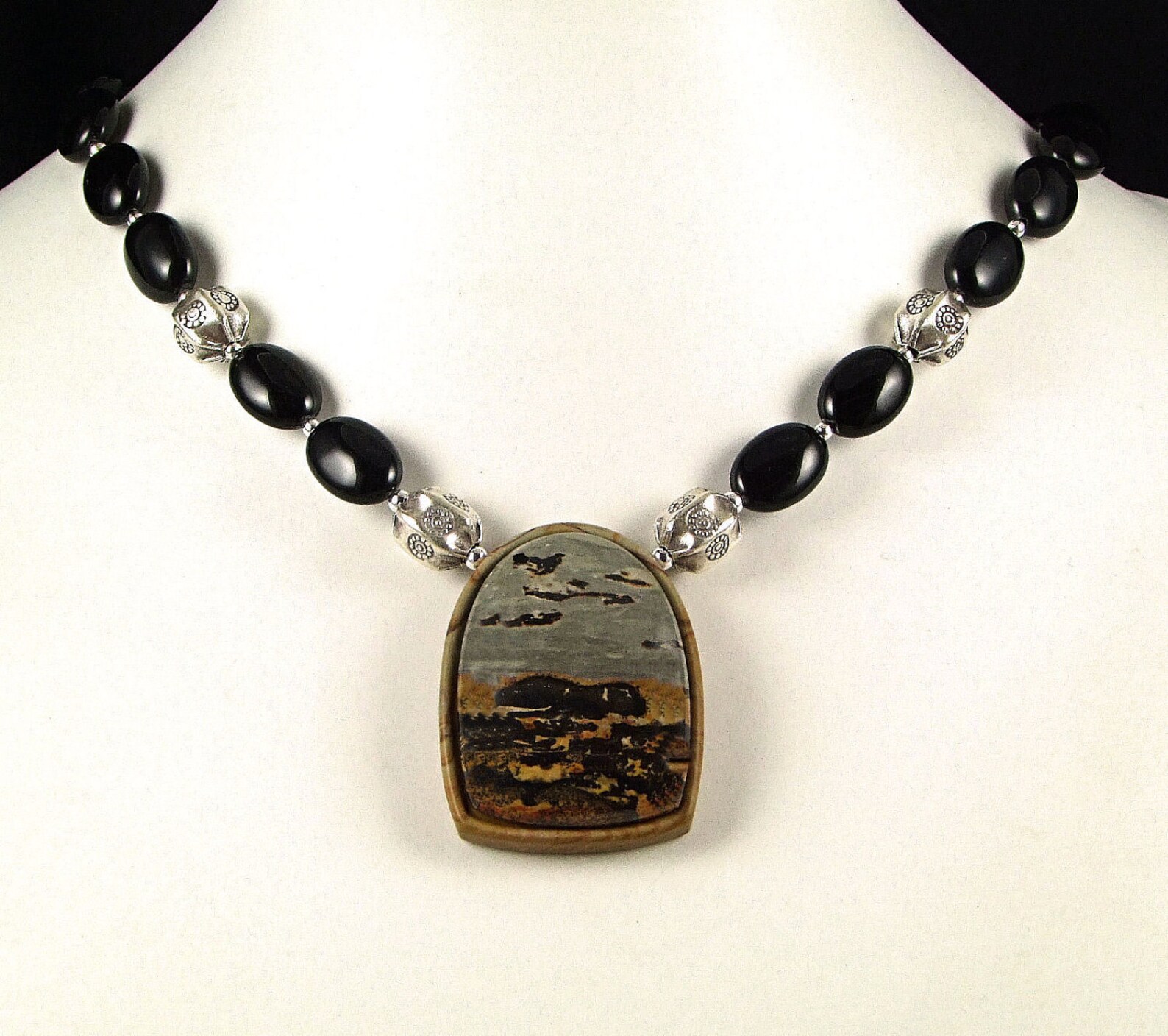 Chinese Painting Jasper Intarsia Necklace N518 - Etsy