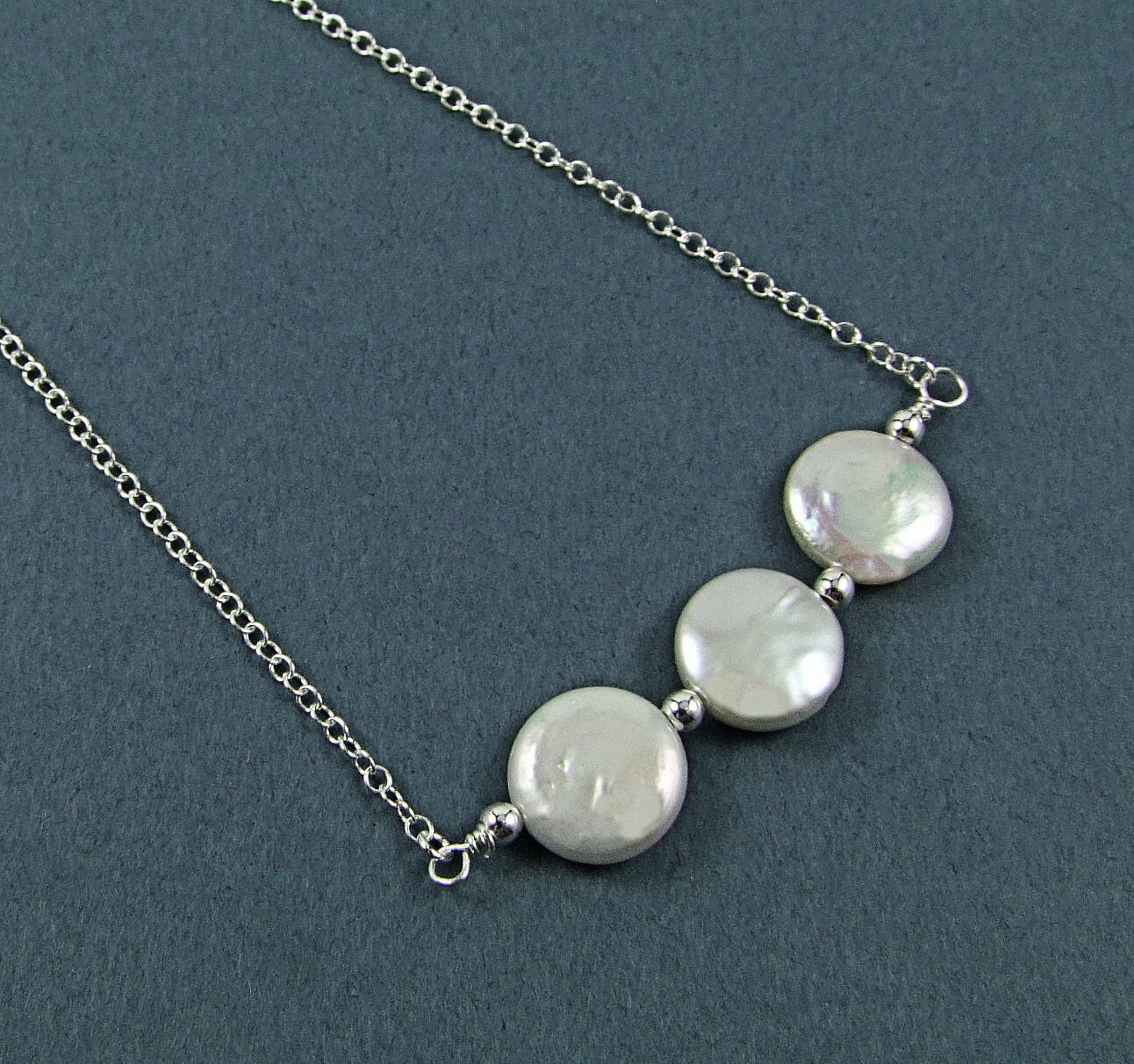 Freshwater Coin Pearl Silver Line Necklace N489 - Etsy