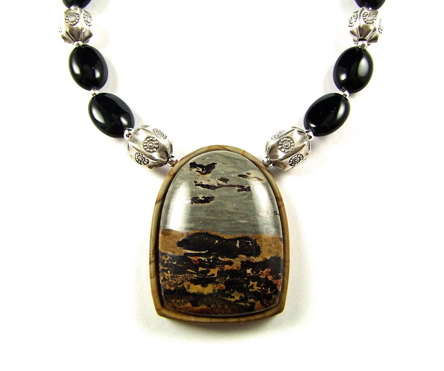 Chinese Painting Jasper Intarsia Necklace N518 - Etsy